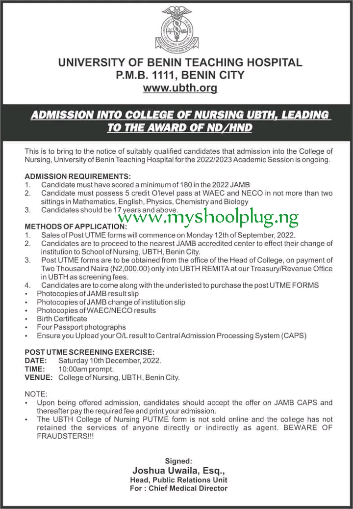UBTH POST UTME Form Is Out For 2022/2023 | MySchoolPlug