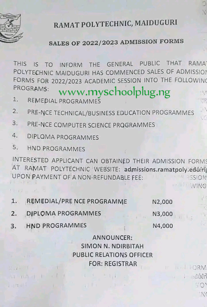 Ramat Poly POST UTME Form Is Out For 2022/2023 [Apply Now] | MySchoolPlug
